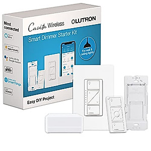 Lutron Caséta Wireless Smart Lighting Dimmer Switch Starter Kit with Caséta Smart Hub and Pico Bracket | Works with Alexa, Google Assistant, Ring, Apple HomeKit | P-BDG-PKG1W-A