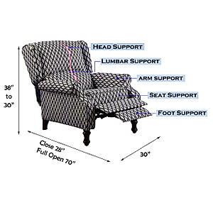 Rosevera Kelly Victoria Padded Push Back Recliner Chair for Living Room and Bedroom, Navy Blue