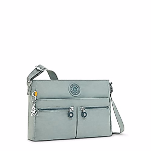 Kipling Womens Women's New Angie Handbag, Lightweight Bag, Nylon Travel Crossbody Bag, Tender Sage C, 10.75 L x 8 H 3 D US