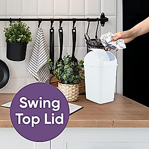 Superio 1.25 Gal Mini Plastic Trash Can with Swing Top Lid Small Waste Bin for Countertop, Desk, Vanity, Bathroom 5 Quart (White)
