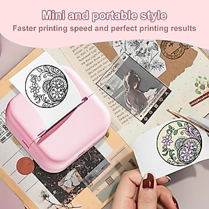 Crmanedy Portable Inkless Sticker Maker，Bluetooth Sticker Maker with 8 Rolls Paper，Compatible with iOS&Android，for DIY Making, Study Notes, memos, Lists, Work Plans, Graduation Gifts (Pink)