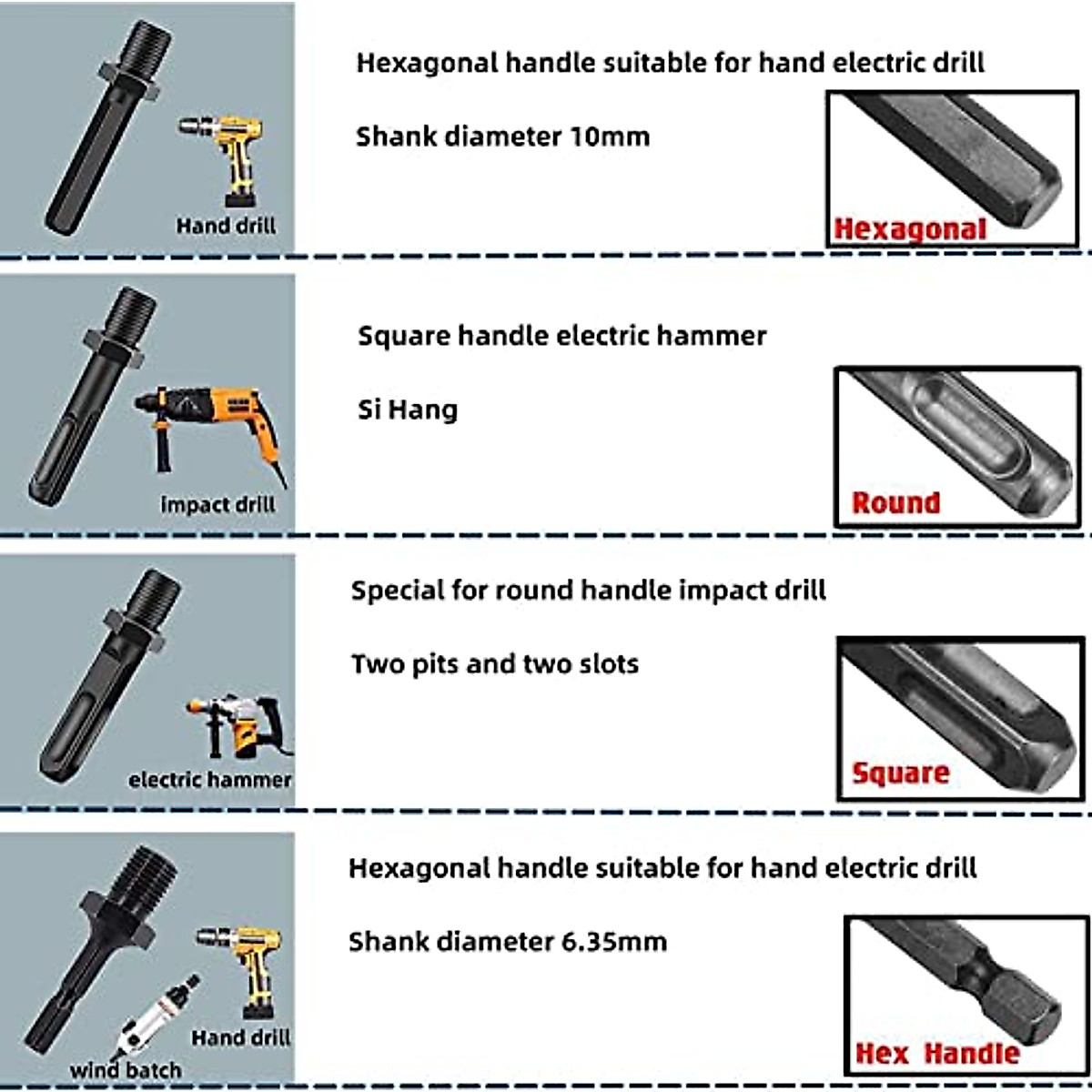 Firewood Log Splitter 45mm+32mm, 6PCS Wood Log Splitter Firewood Detachable Drill Bit Heavy Duty Electric Drills Screw Cone Driver Hex + Square + Round