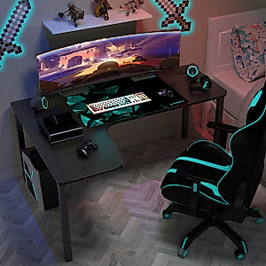 DESIGNA Gaming Desk 60",L-Shaped Computer Corner Desk with Large Mouse Pad,Ergonomic Gamer Table Workstation, Sturdy Metal Frame, Left Side Rustic Brown