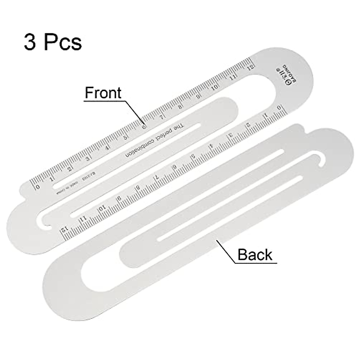 HARFINGTON 3pcs Straight Ruler 12cm Metric Aluminum Alloy Ruler Scale on Both Sides Hollow Paper Clip Design Bookmark Measuring Tool for Children Study Classroom Office, Silver Tone