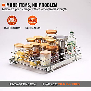 VEVOR 12"W x 17"D Pull Out Cabinet Organizer, Heavy Duty Slide Out Pantry Shelves, Chrome-Plated Steel Roll Out Drawers, Sliding Drawer Storage for Home, Inside Kitchen Cabinet, Bathroom, Under Sink
