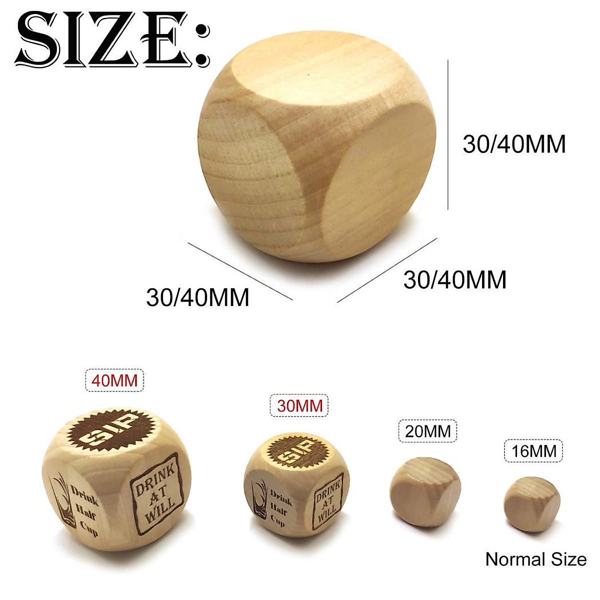 Hometu Party Drinking Dice Game Funny Rolling Decider Bachelorette Game Wooden Dices Set Bar Pub Turnt Drunk Frenzy Adult Favor Game 2PCS(40MM)