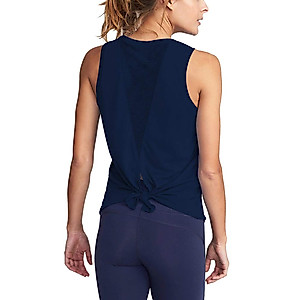 Bestisun Workout Tank Tops for Women Tie Back Workout Tank Mesh Muscle Tank Mesh Athletic Gym Shirts Dance Tops Navy Blue XL