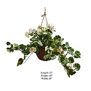 Pure Garden Faux Flowers - Light Pink Geranium Hanging Natural and Lifelike Floral Arrangement with Basket for Home or Office