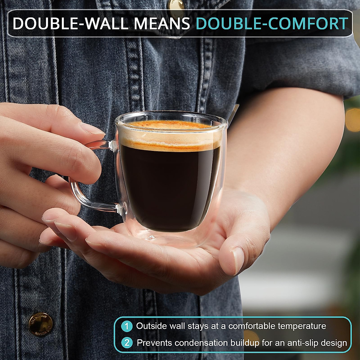 Bivvclaz Espresso Cups Set of 2, 2.7 Ounces Double Wall Glass Espresso Cups, Insulated Espresso Shots Cup, Clear Espresso Shot Glass for Espresso Accessories, Suit for Espresso Machine