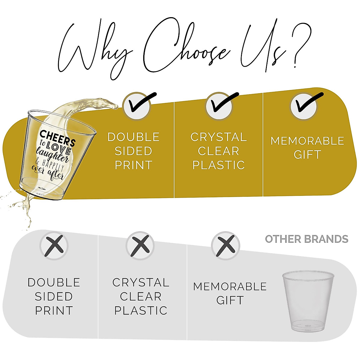 Cheers To Love Laughter and Happily Ever After Shot Glass - 100 PCS Disposable Shot Glasses 2oz - Wedding Shot Glasses, Perfect Wedding Favors For Guests, Bridal Party Shot Glasses