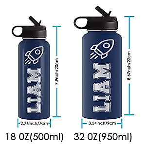 Personalized Water Bottles for Kids, 18 oz Custom Name Insulated Water Bottle With Straw, Stainless Steel Reusable Waterbottle Gifts for School Girls Boys Men Women - Icon Design