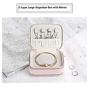 ASLIDECOR Travel Jewelry Case with Mirror,Double Zipper Bulk Travel Jewelry Box, 2 Layer Jewelry Travel Casex for Necklaces,Rings,Bracelets(BLUE)