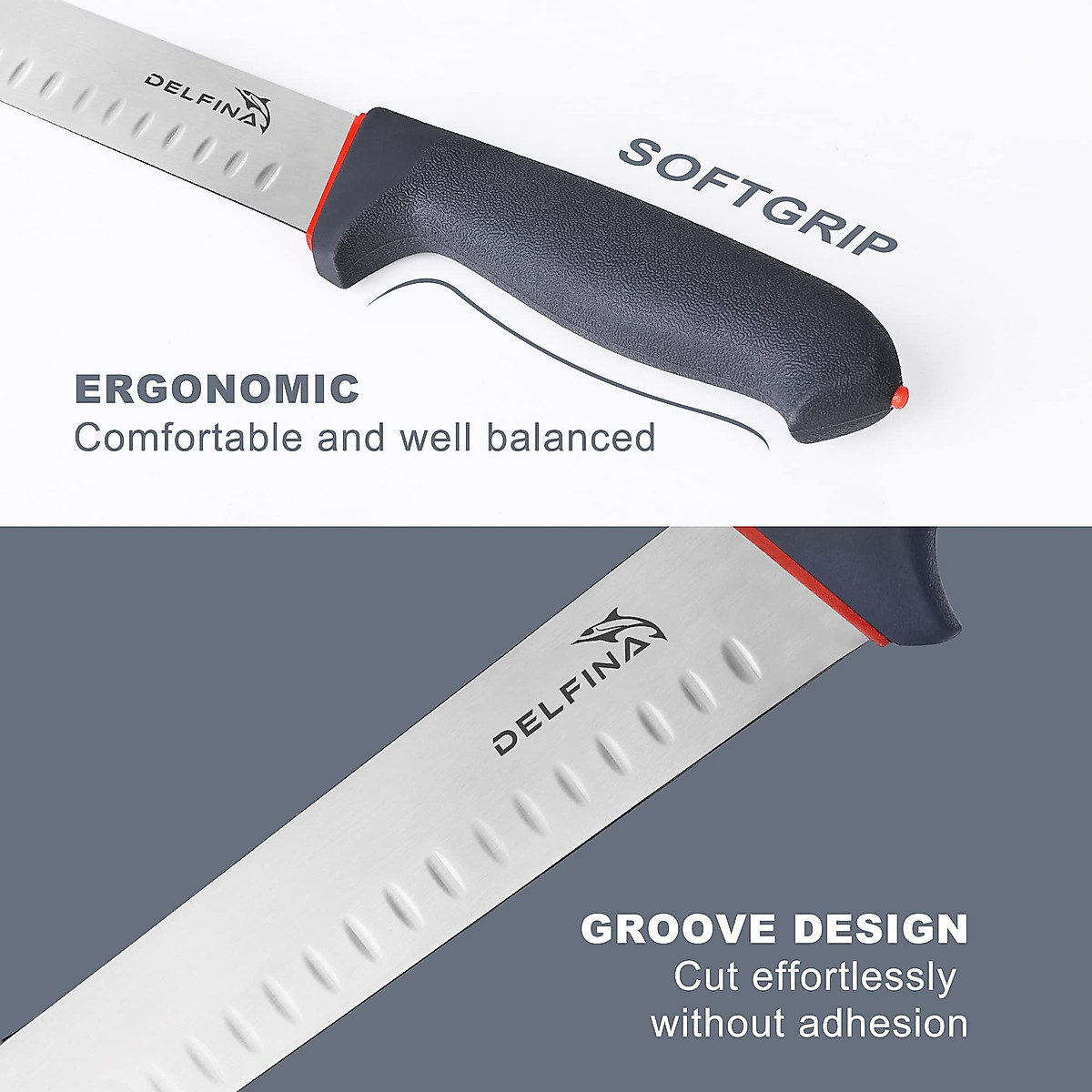 DELFINA 12 Inch Brisket Slicing Knife W/Sheath & SoftGrip Handle, Ultra Sharp Premium Carving Slicing Knife For Meat Cutting, Great for Slicing Roasts, Meats, Fruits and Vegetables