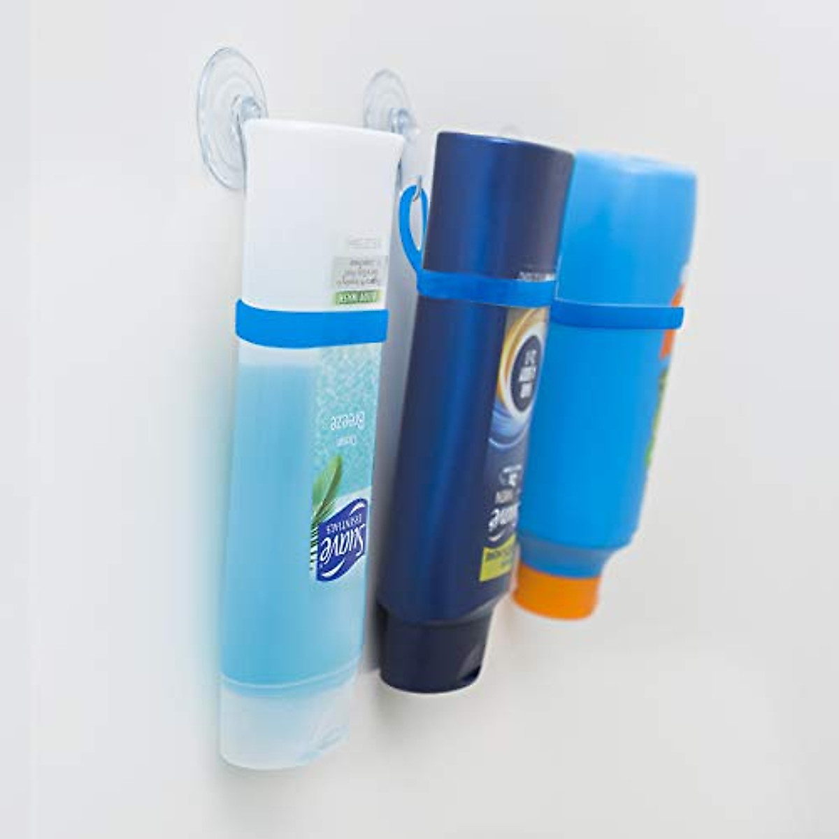 Shower Bandit Shower Caddy for The Wall with Shower Suction Cup and Rust Proof Hook Hang Shampoo/Conditioner Bottles on on Smooth Surfaces - Pack of 4 (Blue)