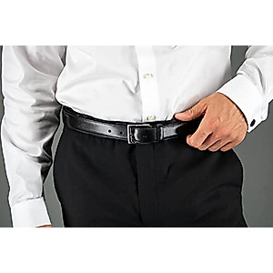 Trafalgar Men's Classic 30mm Cortina Leather Belt, 36, Black with Silver Buckle