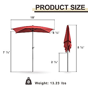 Gardesol 6.5 * 10 FT Patio Umbrella, Outdoor Table Umbrella with Push Button Tilt, 8 Sturdy Ribs, UV Protection, Solution-Dyed Fabric, Market Umbrella for Deck, Backyard, Pool, Red