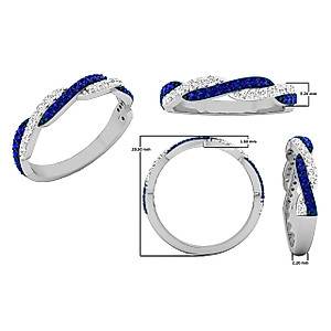 Dazzlingrock Collection 10K Round Blue Sapphire & Diamond Ladies Wedding Swirl Stackable Band, White Gold, Size 6