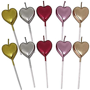 ZERIRA 10 Pcs Cute Heart Shaped Birthday Candles Multi-Color Cake Candle Toppers for Party Wedding Cake Decoration Supplies (Heart Style)