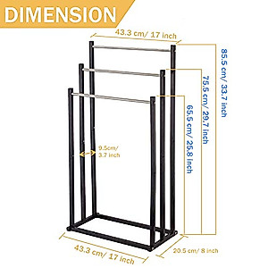Standing Towel Rack, 3 Tier Black Towel Racks for Bathroom, Stainless Steel Bathroom Towel Holder Rack Stand for Bath Towel, Blanket, Washcloths, Next to Tub or Shower, ALHAKIN