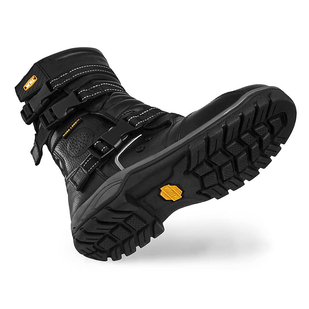 WORKLAND 77415 Motorcycle Boots for Men - Leather Boots with Protections - Work Boots For Men - Rubber Sole Slip Resistant and Reflective Motorcycle Riding Boots - Botas para Motocicleta Hombre