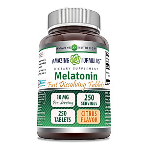 Amazing Formulas Melatonin Fast Dissolve 10 Mg 250 Tablets | Citrus Flavor | Non-GMO | Gluten Free | Made in USA