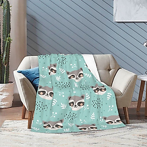 Raccoon Blanket, Super Soft Warm Bedding Cute Cartoon Throw Blankets for Couch Bedroom Bed Sofa Office, All Season Cozy Flannel Plush Blanket Gifts for Girls Boys Teens Adults, 60"X50"