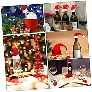 ERINGOGO 60 Pcs 1 Christmas Hat and Fork Bag Mini Christmas Hats Mini Santa Claus Cover Christmas Doll Hat Mini Hat Bottle Sleeves Brushed Cloth Santa Hat Cushion