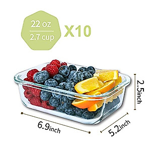 Bayco 10 Pack Glass Meal Prep Containers, Glass Food Storage Containers with Lids, Airtight Glass Lunch Bento Boxes, BPA-Free & Leak Proof (10 lids & 10 Containers)