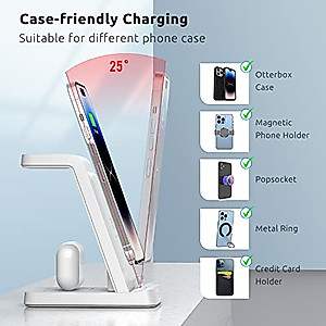 Bauhoo Charger Station for Apple Multiple Devices, 3 in 1 Fast Wireless Charging Dock Stand Watch 8 7 6 SE 5 4 2 iPhone 14 13 12 11 Pro X Max XS XR Plus 6s AirPods with Adapter, White (Z12)