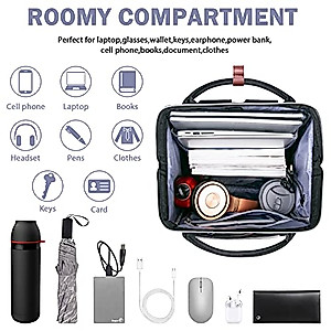 VANKEAN Laptop Backpack for Women Men 15.6-16.2 Inch Stylish Computer Work Backpack, Waterproof College Casual Daypack Backpacks with USB Port & RFID Blocking, Business Travel Backpack, Black