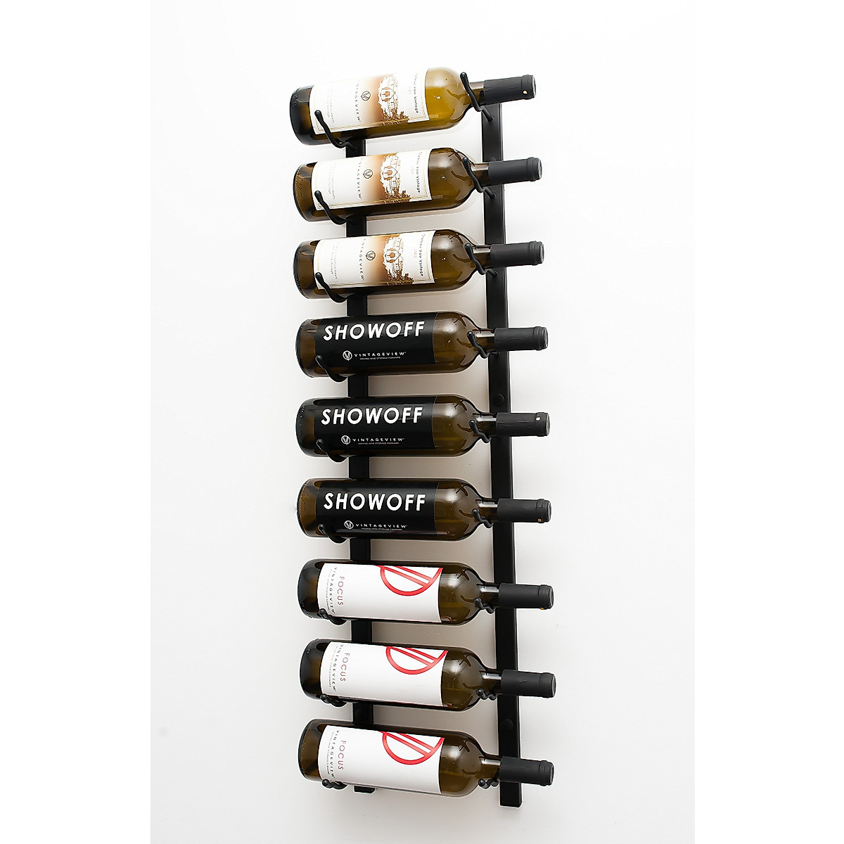 VintageView W Series (3 Ft) - 9 Bottle Wall Mounted Wine Rack (Satin Black) Stylish Modern Wine Storage with Label Forward Design