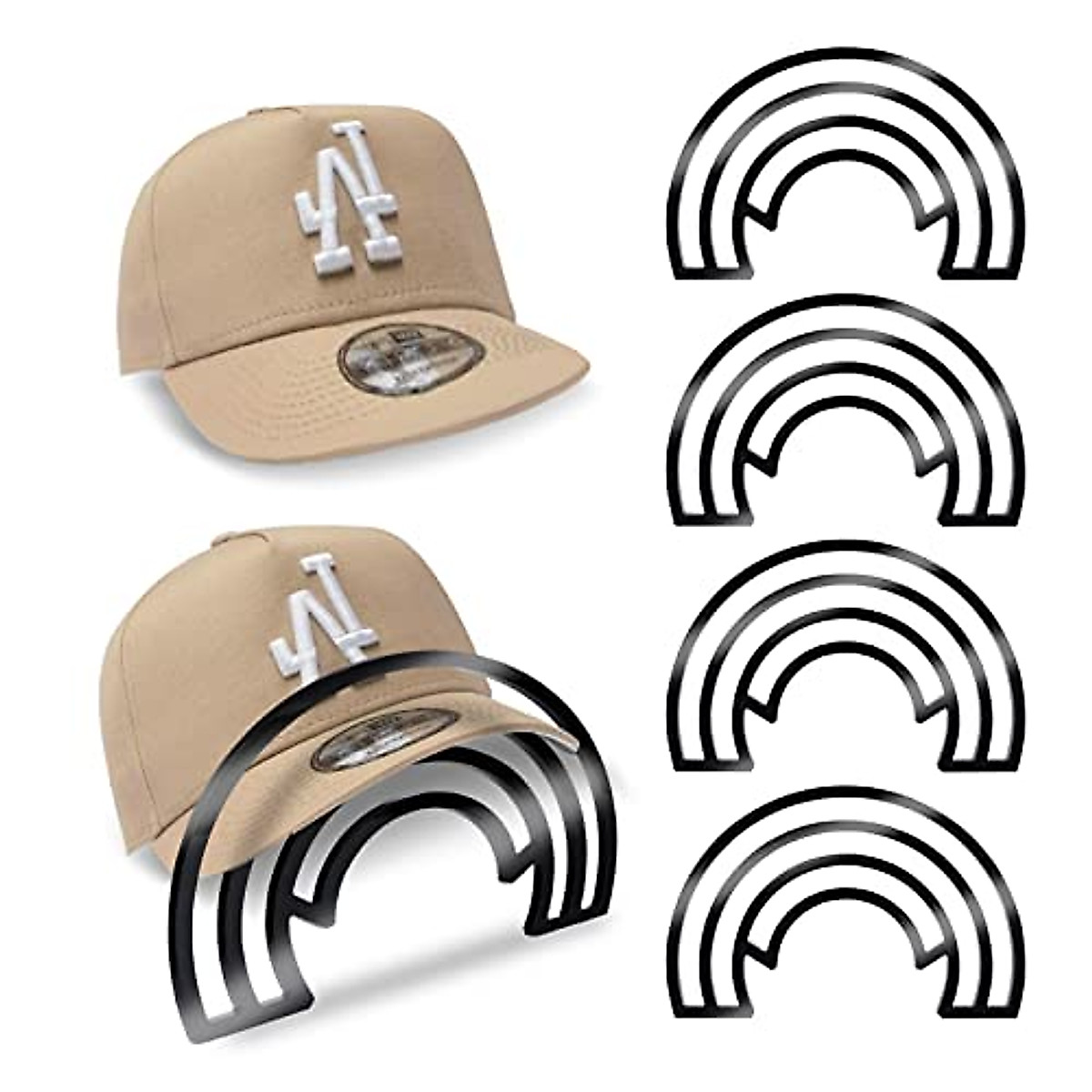 Dmsky Hat Brim Bender/Hat Bill Bender Tool (4-Pack) -Perfect Hat Curving Band-Convenient Hat Shaper Design With Optional Slot-No Steaming Required,U.S. Patent Pending,Black