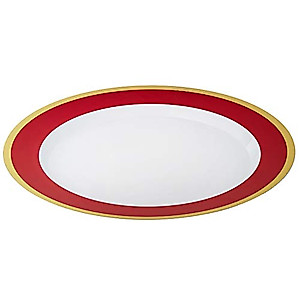 Amscan Premium Plastic Round Party-Plates, 7 1/2 inches, White with Red Border