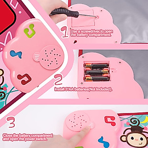 M SANMERSEN Piano Mat for Kids, Keyboard Music Dancing Play Mat with 5 Animal Sounds Electronic Touch Musical Playmat Game Toy Early Education Learning Toys Gift for Toddler Girls and Boys - Pink