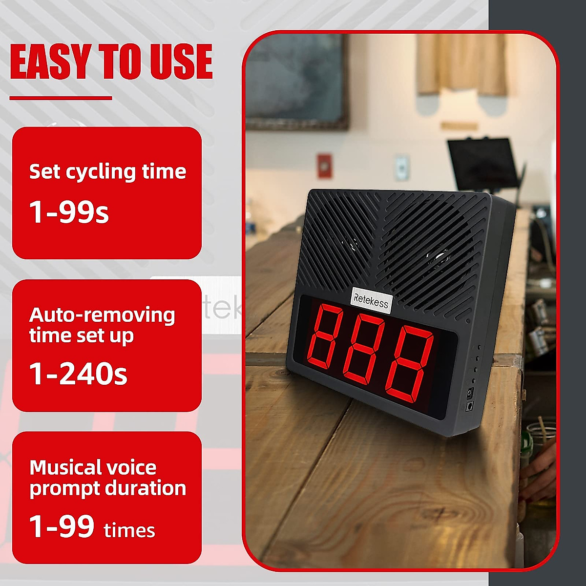 Retekess TD101 Queue Calling System,Take A Number System, Larger LCD Screen,8 Broadcast Types,Waiting Number System for Restaurant, Hospital,Bank(1 Display +1 Numeric Keypad)