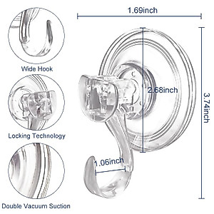 4PCS Suction Cup Hooks, Clear Heavy Duty Vacuum Suction Hooks Removable Window Glass Door Wall Suction Hangers Reusable Suction Cup Holders for Kitchen Bathroom Shower Wreath - 4 Pcs