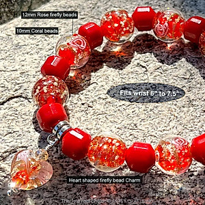 ARTSY Crafts Glow in the Dark Glass Beads with Natural Gemstone Beads Charm Bracelets, Crystal Healing Stones Firefly Beads Bracelet for Men Women Love Calming Anxiety Chakra Spiritual Gifts, Quartz