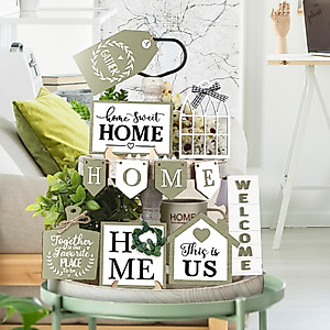 Purpeak 13 Farmhouse Tiered Tray Decor Set Sweet Home Tiered Tray Decorations Home Rustic Wooden Signs Decorative Farmhouse Kitchen Table Decor for Dining Room Country Summer Shelf Centerpiece Gift