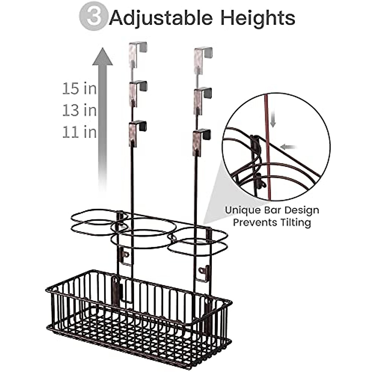 ULG Hair Dryer Holder, Hair Tools Organizer, 3 Adjustable Heights, Hair Care & Styling Tool Holder for Bathroom, Over Cabinet, Wall-Mounted, for Hair Dryer, Curling Wand, Hair Straightener, Bronze