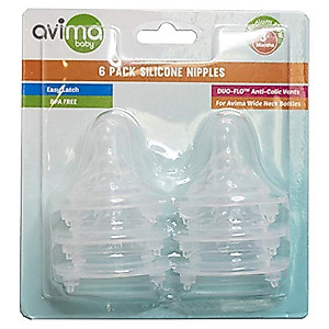 Avima Baby Silicone Nipples for Wide Neck Bottles, Medium Flow 3 Months+ (Set of 6)
