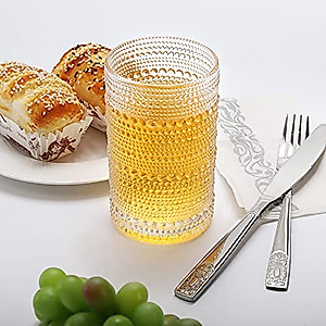 ZOOFOX Set of 6 Vintage Drinking Glasses, 12 oz Clear Hobnail Glasses Tumbler, Embossed Design Glassware for Beverages, Water, Juice, Beer, Cocktail, Whiskey and Milk