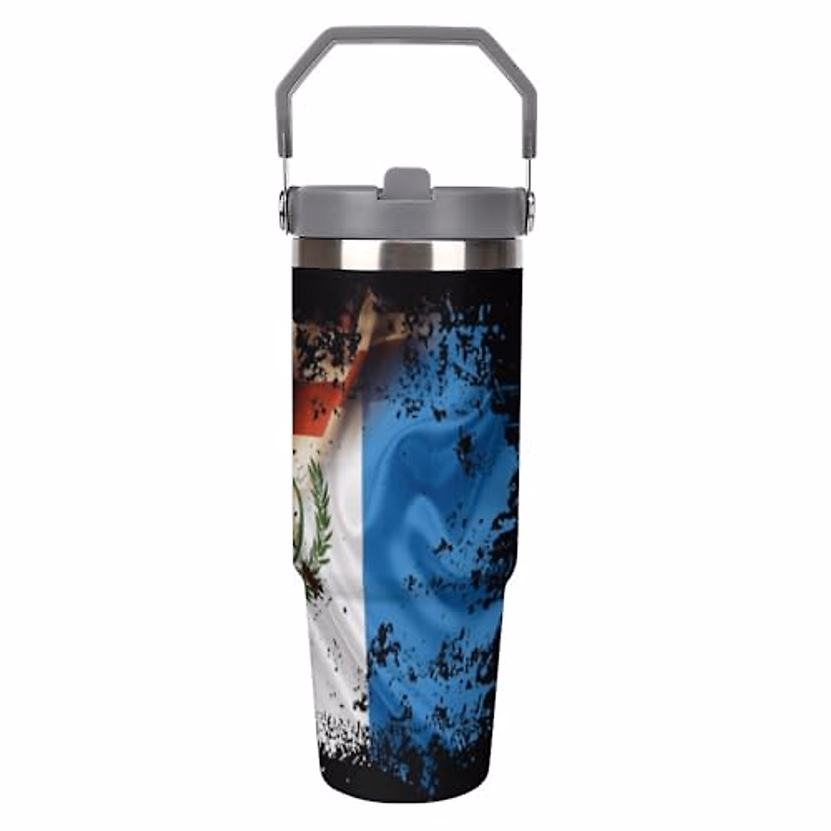 Combined Guatemala America Flag 1 30 OZ Insulated Tumblers with Handle And Straw Leakproof Vacuum Insulated Stainless Steel Water Bottle for Car Fishing Travel