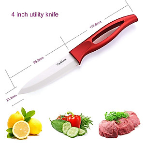 Cerahome Ceramic knife, Ceramic kitchen Knife Set with Sheath Super Sharp Kitchen Knives 5inch Fruit Knife(Red)