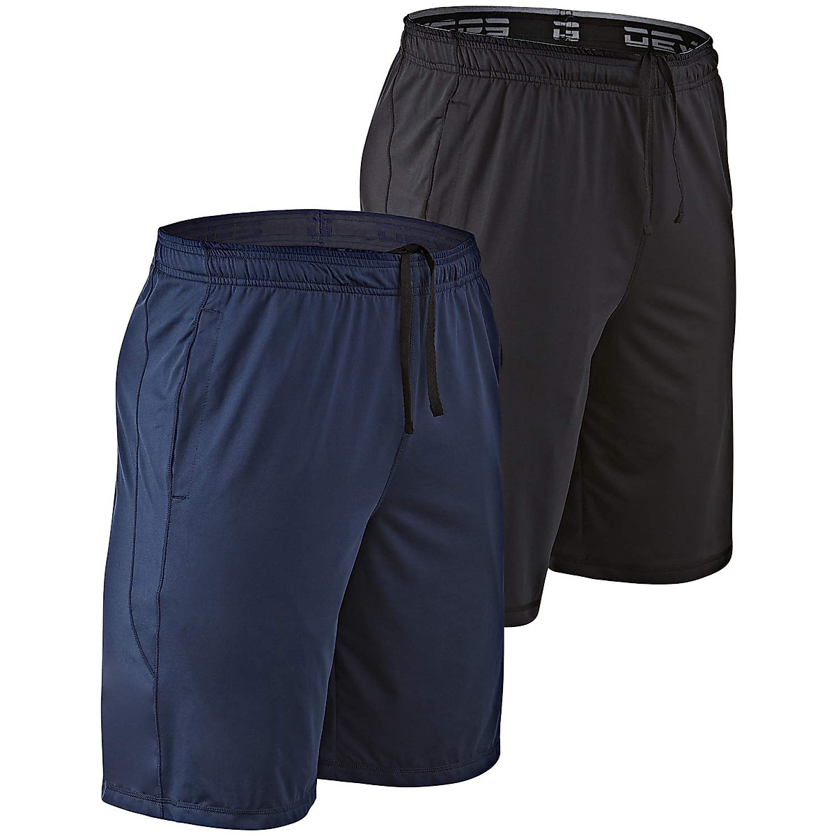 DEVOPS Men's 2-Pack Loose-Fit 10" Workout Gym Shorts with Pockets (Medium, Black/Navy)