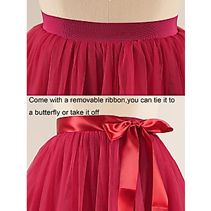 EllieHouse A Line Long Maxi Bridesmaid Tulle Skirt for Wedding Evening Party P68 Burgundy L