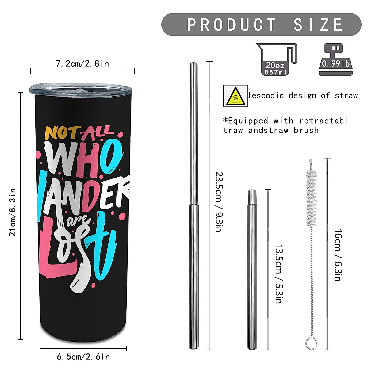 20 oz Water Bottle Coffee Mugs Not All Who Wander are Lost Water Bottles with Straw Thermo Coffee Mug Vintage Sublimation Cups 20 oz Skinny Gift for Employees