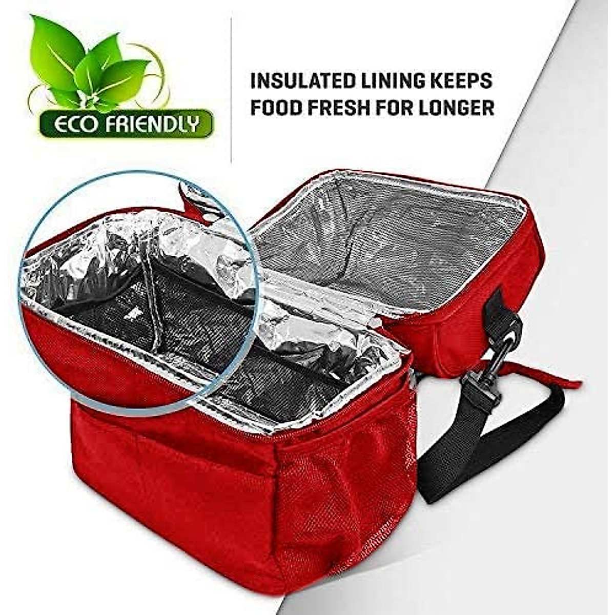 Dynamic Gear Refrigerated Lunch Box Tote Bag, Large, Adults/Men/Women, Insulated, Mesh Pockets, for Travel, Work, Picnic, Camping! (Red)