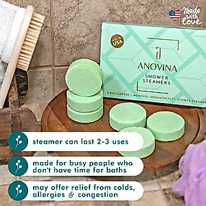 Anovina 6XL Shower Steamers Eucalyptus and Menthol - Made in USA - Aormatherapy Shower Steamers, Relaxation Bath Gifts for Women and Men, Eucalyptus for Shower, Shower Bombs Aromatherapy