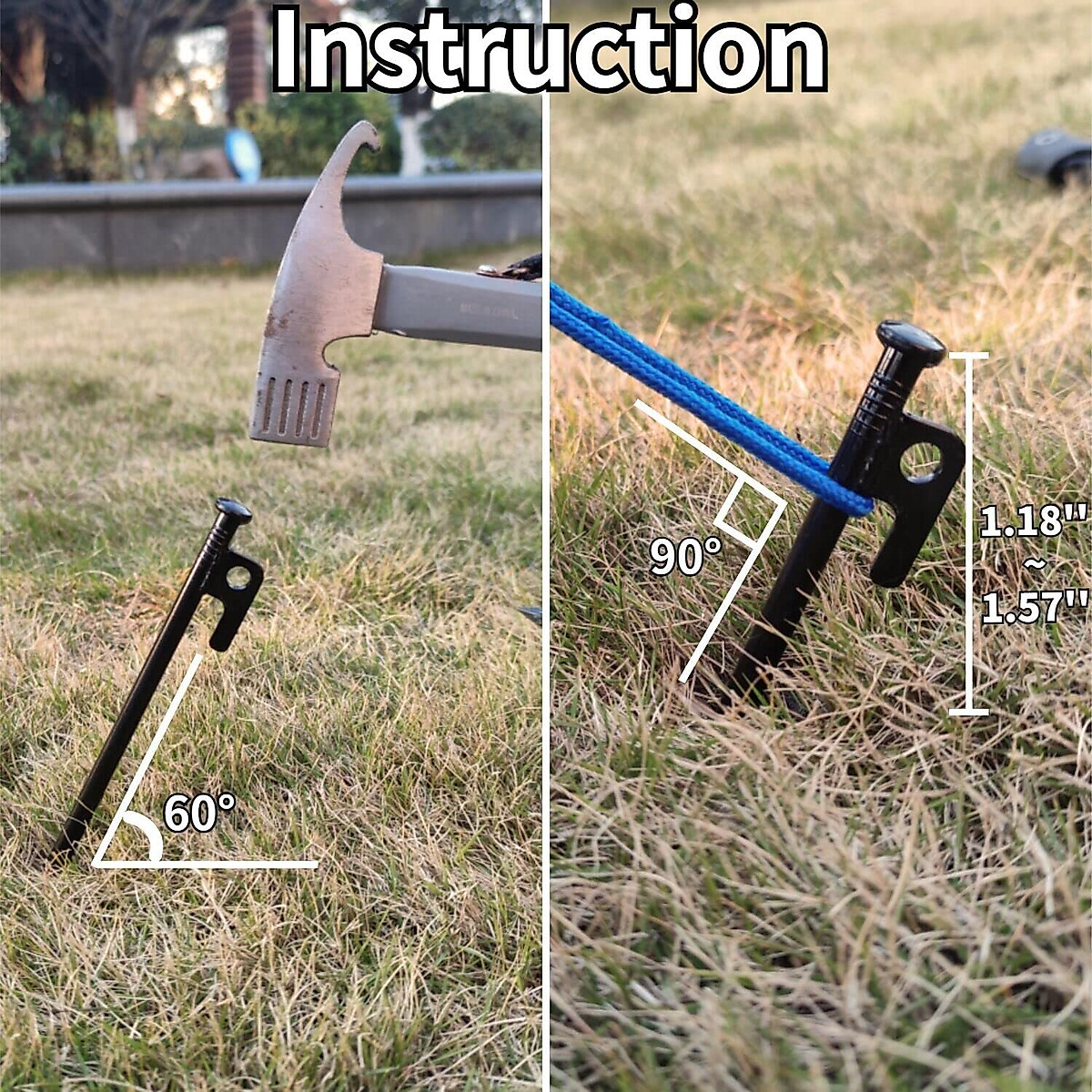 16inch 10 Packs Tent Stakes Heavy Duty Steel Large Tent Pegs for Camping Unbreakable Inflexible Extra Long Windproof