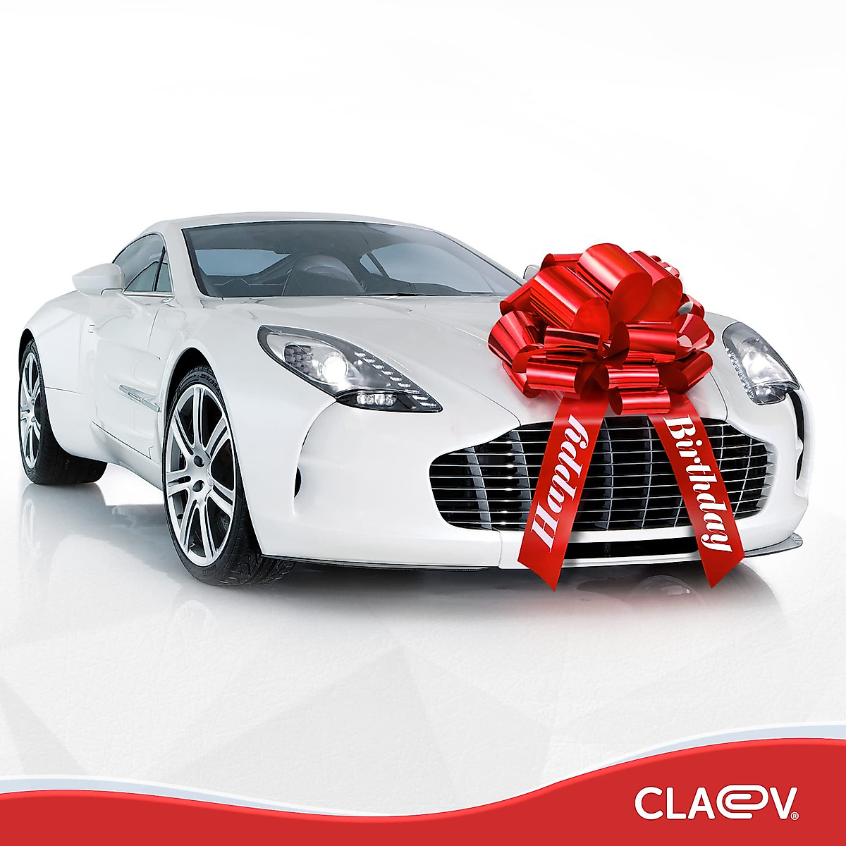 Claev Happy Birthday Big Car Bow (Metallic Red, Round, 18 inch), Shiny Bow for Giant Gifts, All-Weather Christmas Decoration